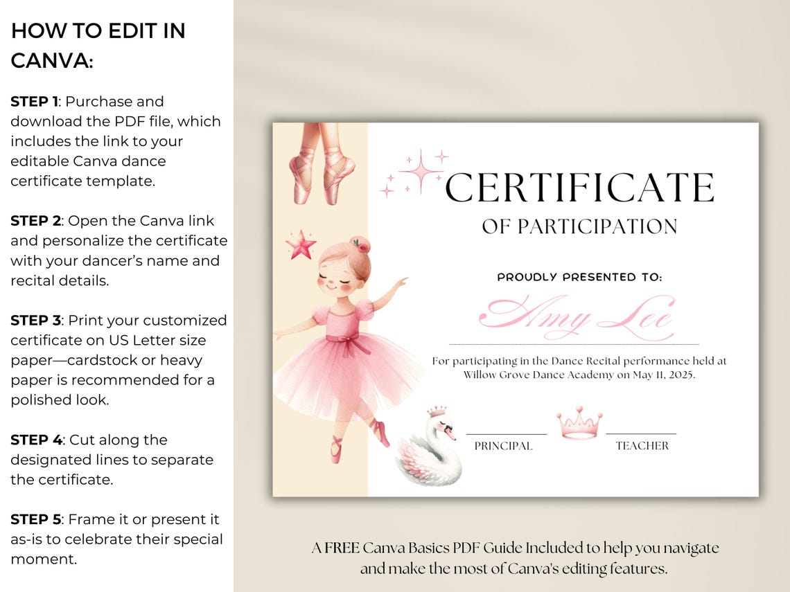 Dance Awards Certificate Template, Editable Canva Dance Certificate ...