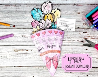 Printable Coloring Mother's Day Flower Bouquet Craft - Etsy