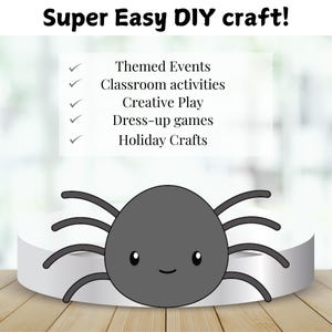 Spider Paper Crown Template, Halloween Printable Paper Crown, Halloween ...