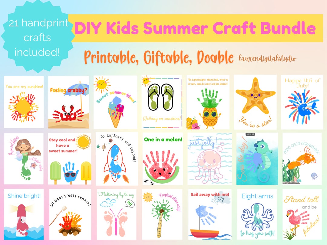 Summer Handprint Craft Bundle, Summer Printable for Kids, Toddler ...