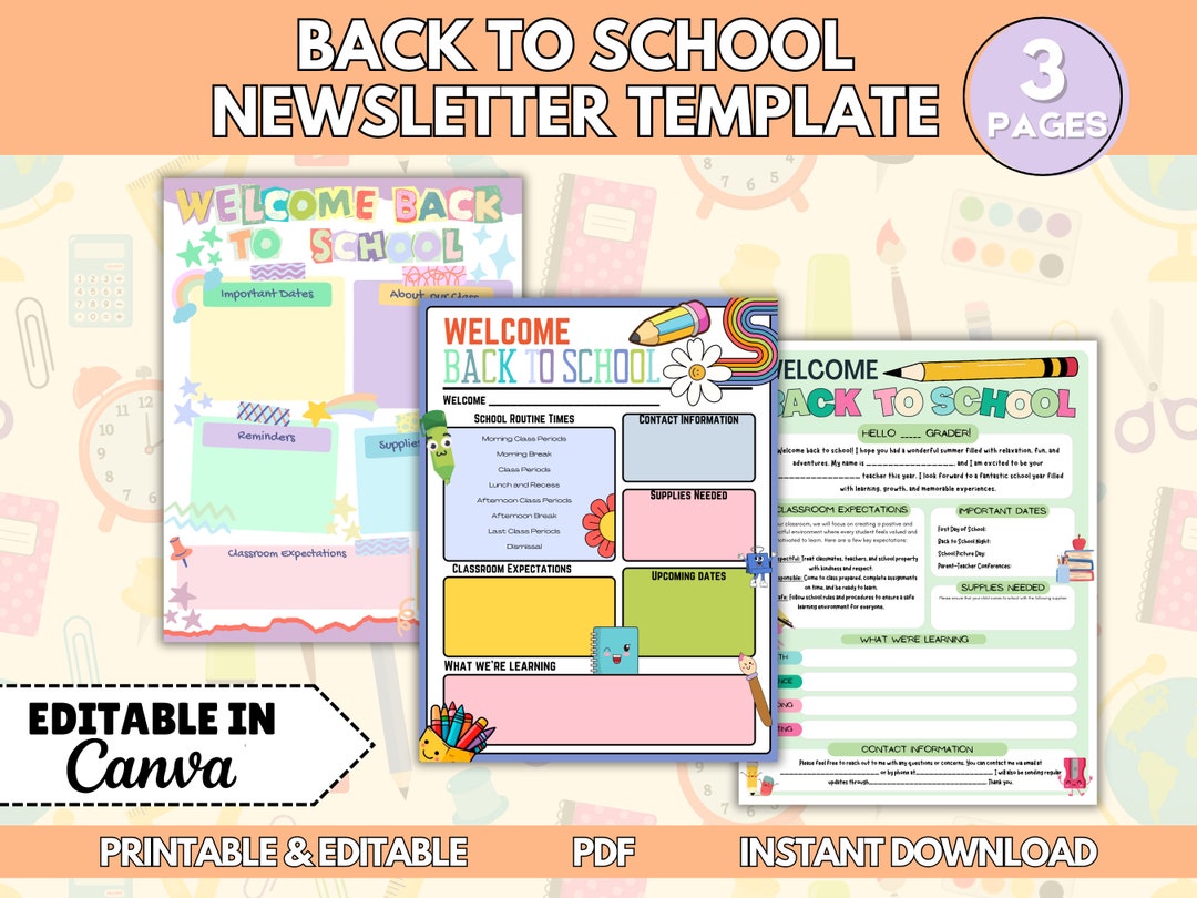 Back to School Newsletter Template, EDITABLE School Newsletter ...