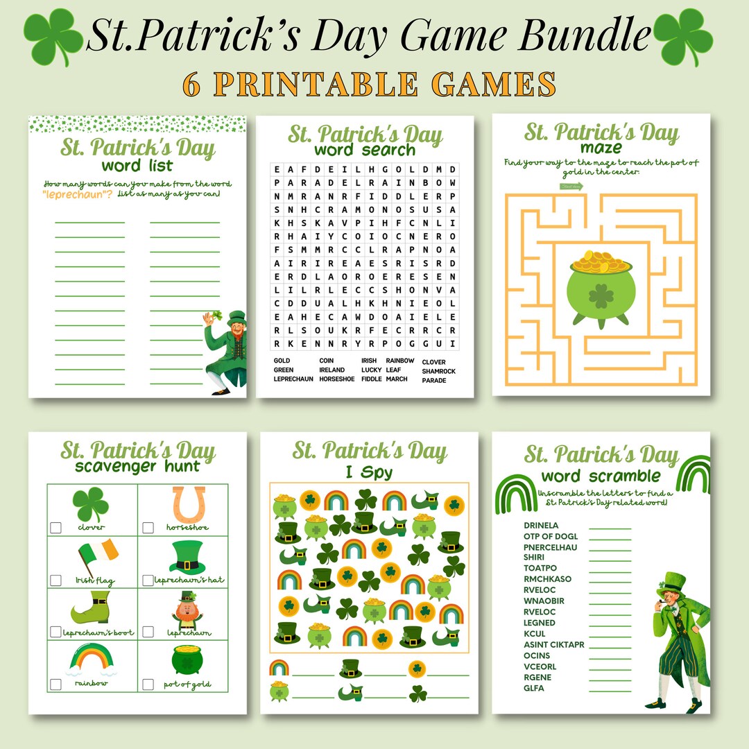St. Patrick Day Party Games Printable Bundle, St. Paddy's Day ...