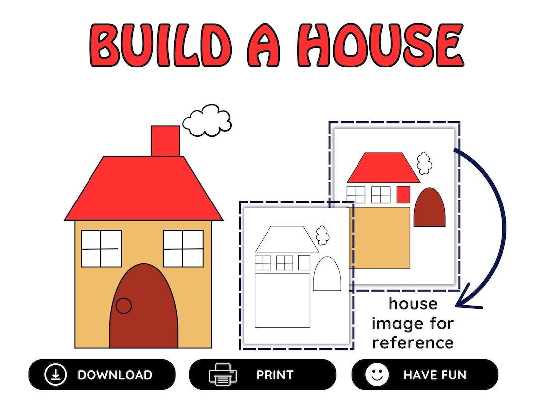 Build a House Cut & Paste Kid Craft, House Craft Printable Template ...