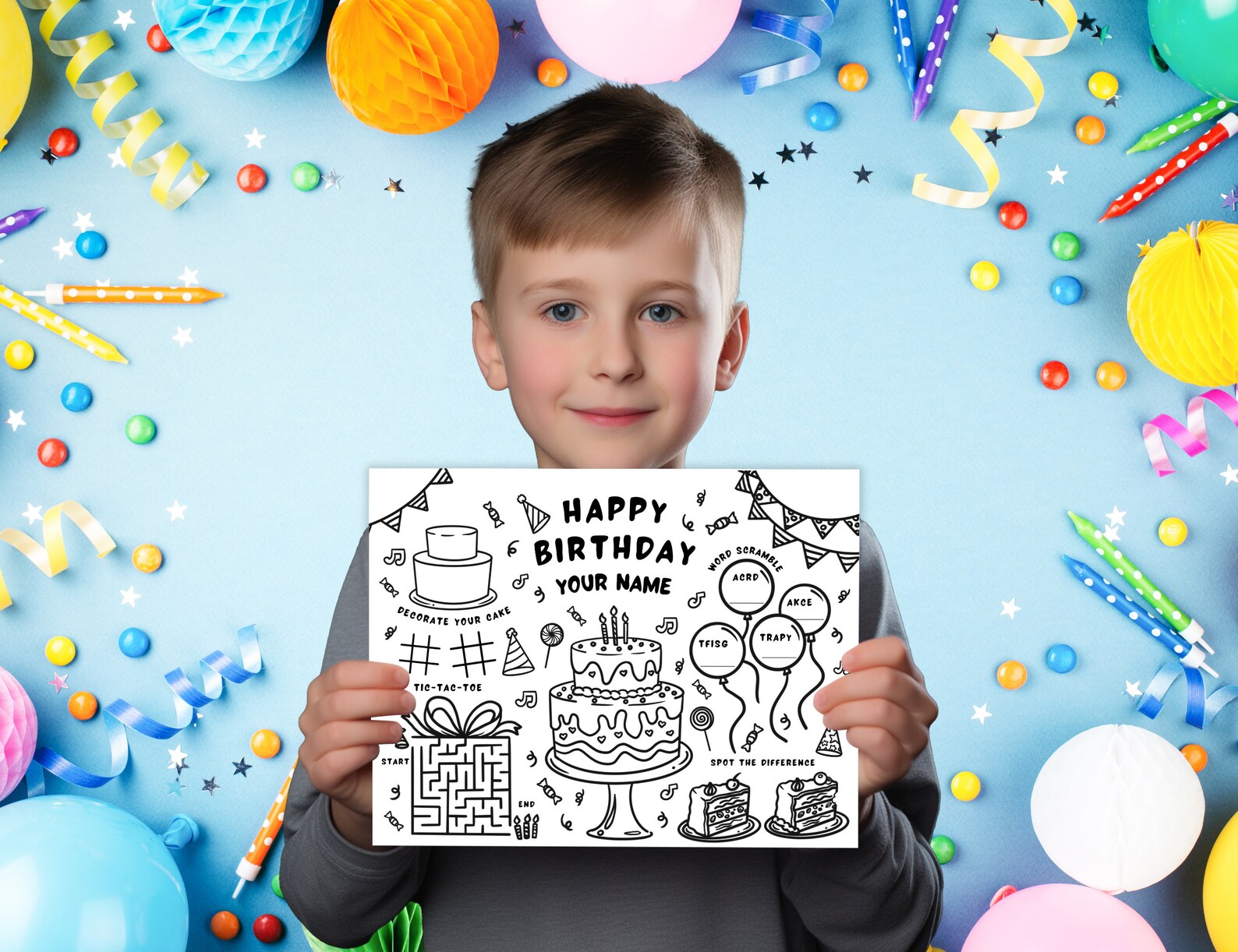 CUSTOM Birthday Party Activity Placemat, Kid Activity, Coloring Page ...
