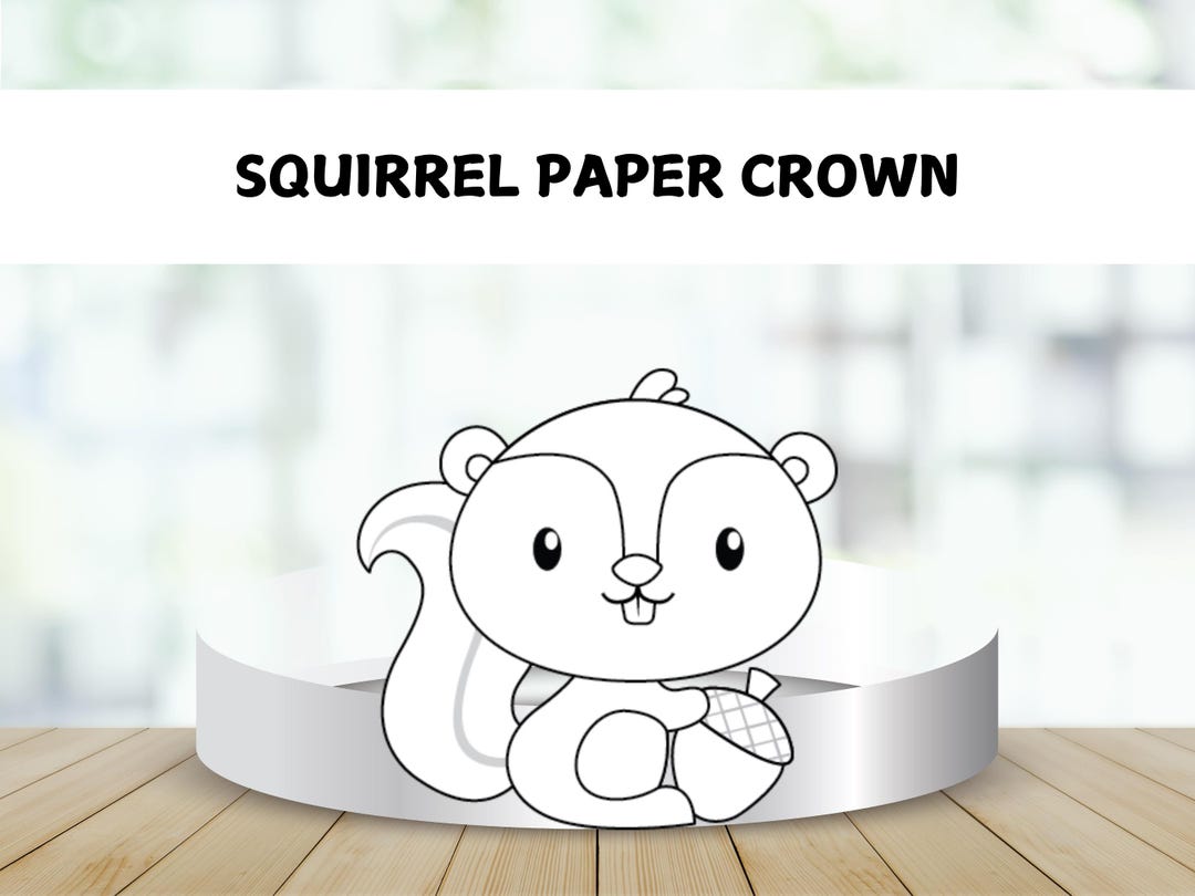 Squirrel Paper Crown Template, Fall Printable Paper Crown, Autumn Party ...