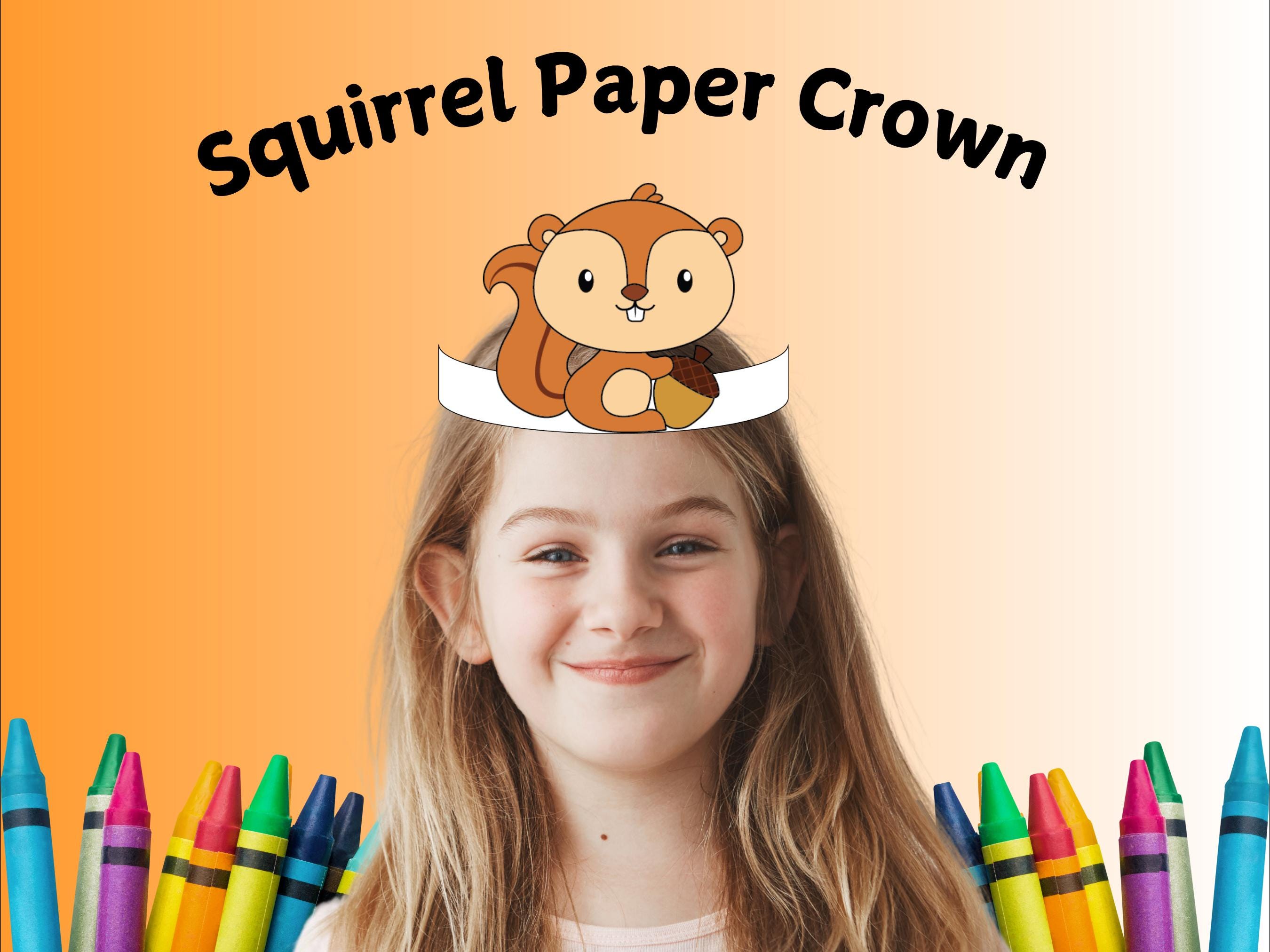 Squirrel Paper Crown Template, Fall Printable Coloring Craft, Kids ...