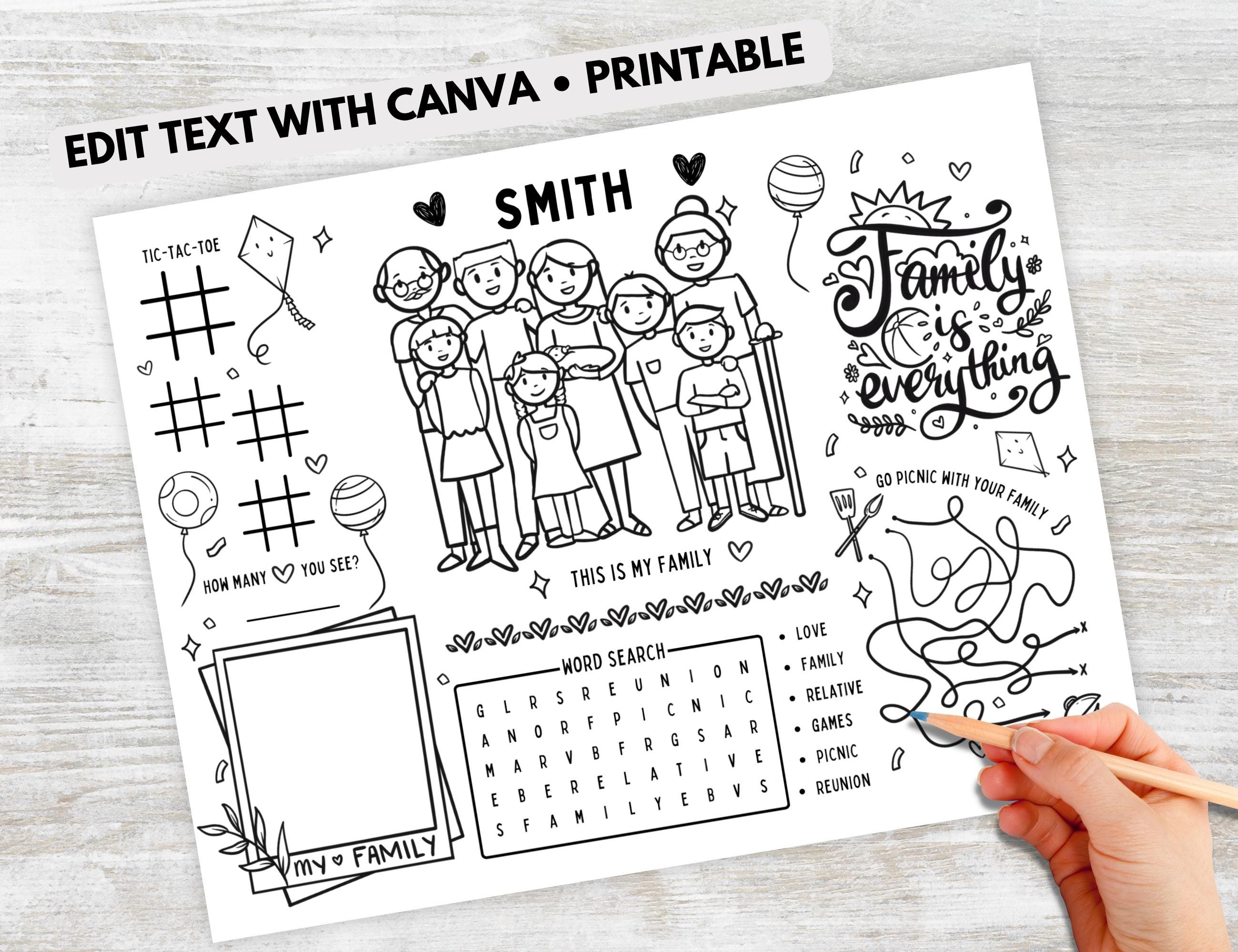 Family Reunion Editable Activity Sheet, Kids Family Reunion Craft ...