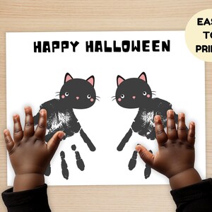Halloween Black Cat Handprint Art, Printable Halloween Craft, Baby ...