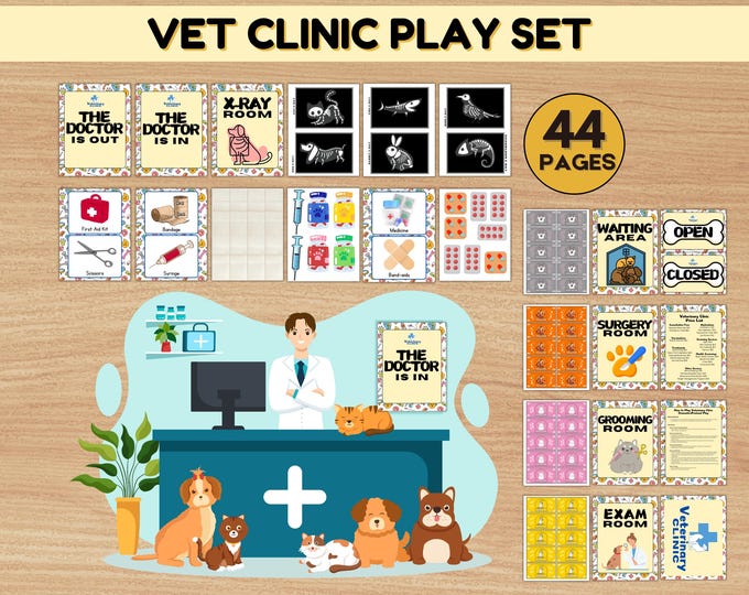 Vet Clinic Pretend Play Printable, Pretend Veterinary Set, Vet Dramatic ...
