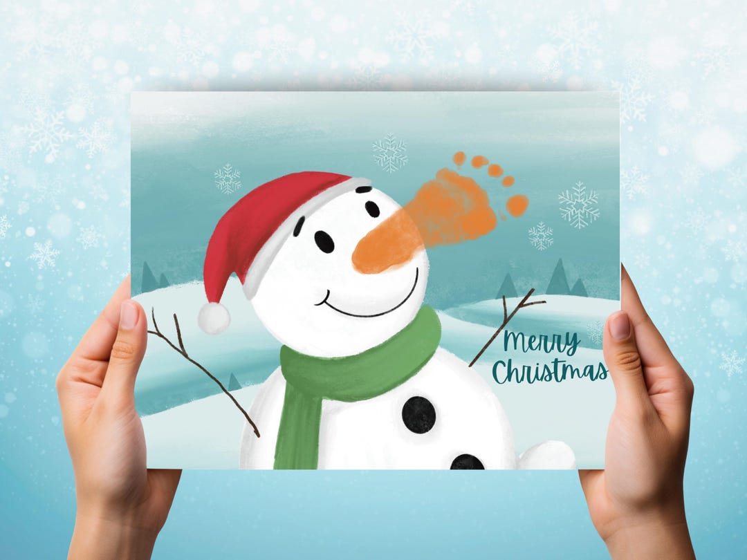 Snowman Footprint Art, Christmas Baby Footprint Keepsake, Merry ...