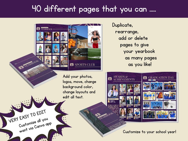 Class of 2026 Yearbook Template, Editable School Memory Photo Collage ...