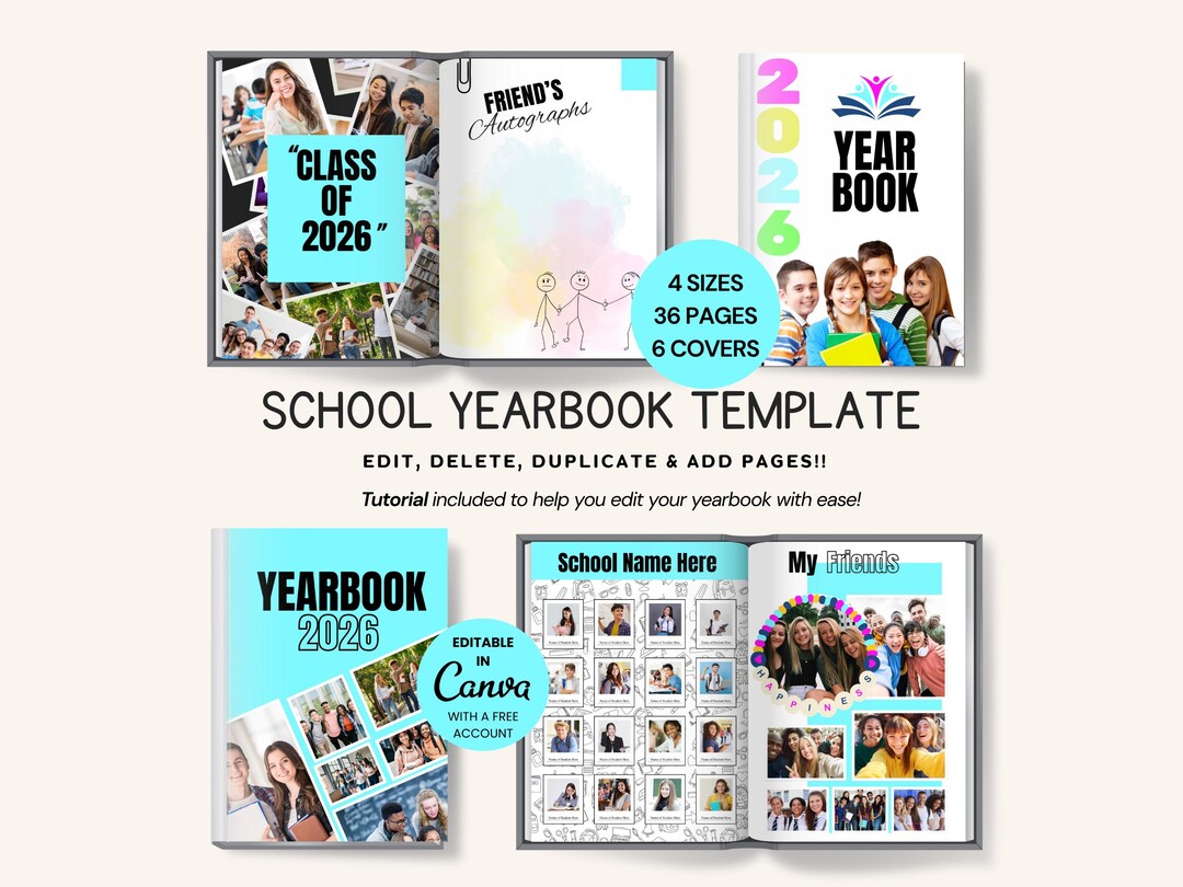 High School Yearbook Template, Canva Editable, Modern Yearbook Layout ...