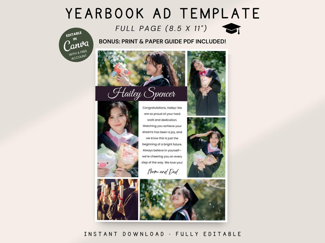 Editable Full Page High School Yearbook Ad Template, Senior Graduation ...
