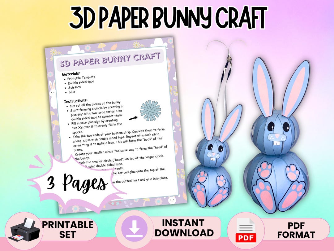 Paper Bunny Craft, Build a 3d Bunny, Cut & Glue Activity, Cut and Paste ...