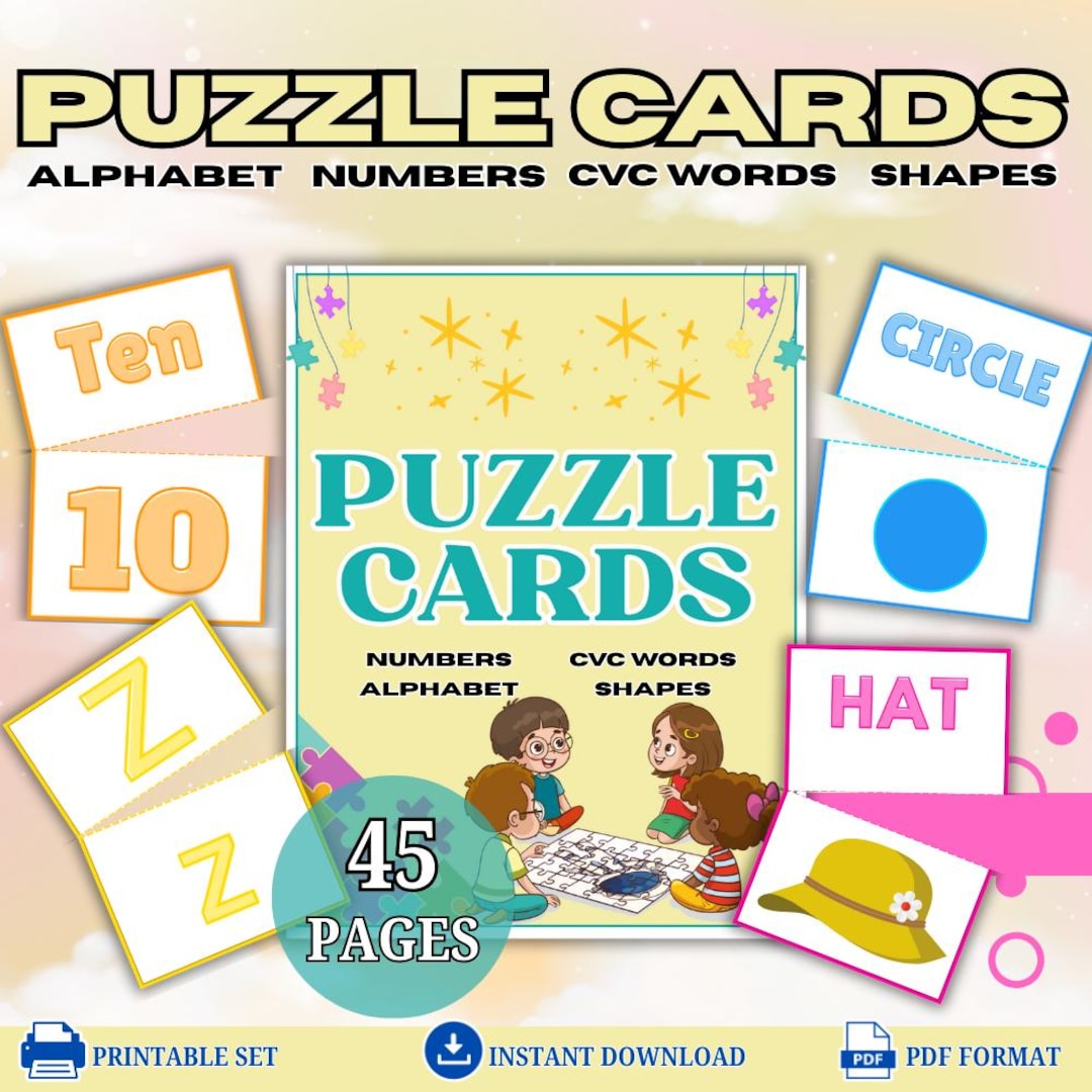 Printable Learning Puzzle Cards, Kids Puzzle Sets, Alphabet Puzzle ...