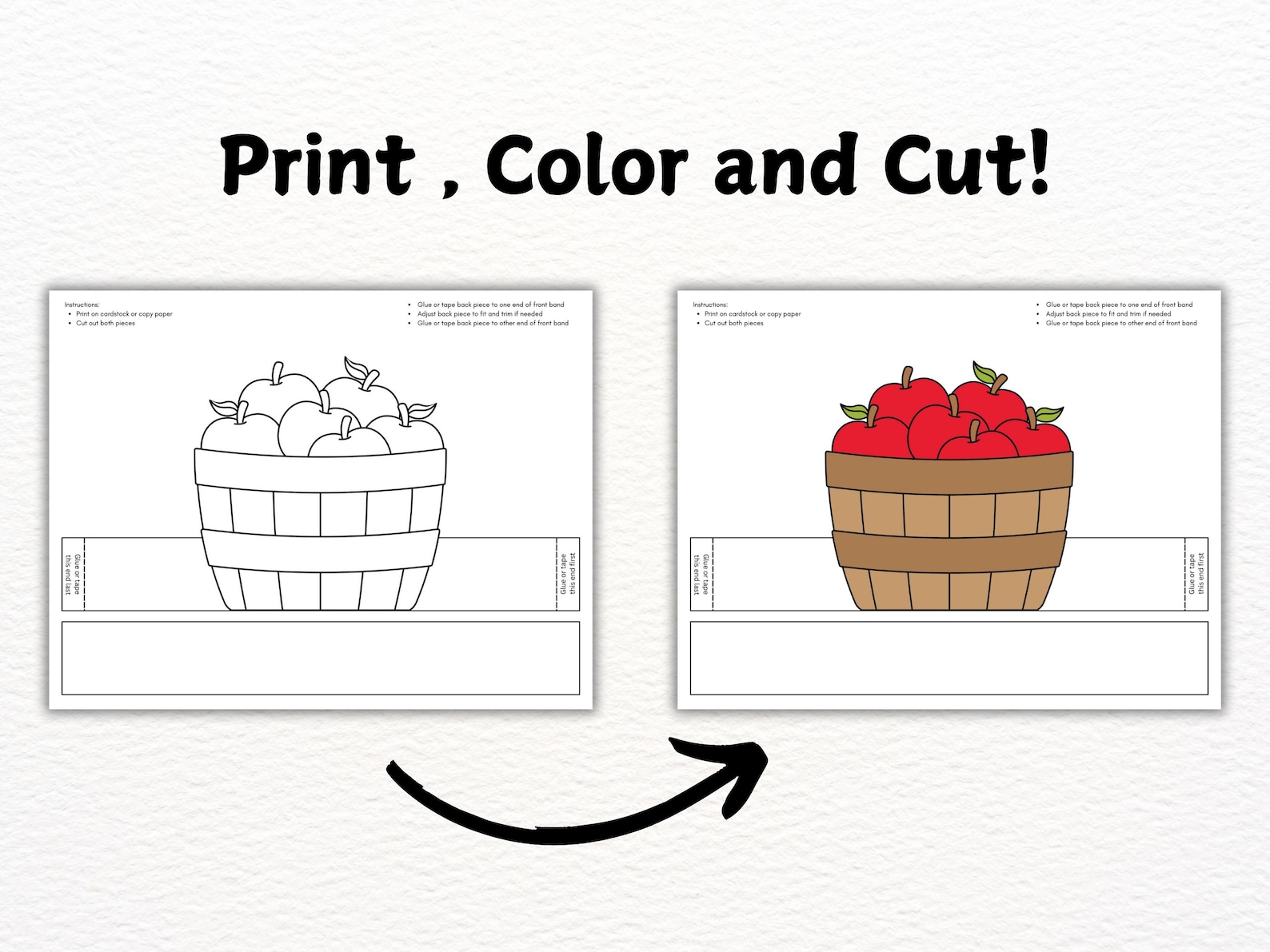 Basket of Apples Paper Crown, Thanksgiving Autumn Fall Party Coloring ...