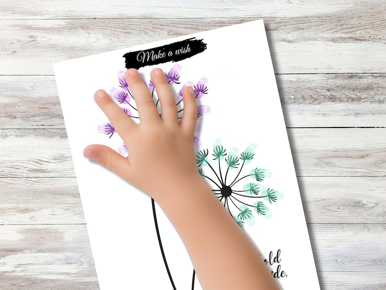 Fingerprint Dandelion Art Craft, Wishes Handprint Craft, Keepsake DIY ...