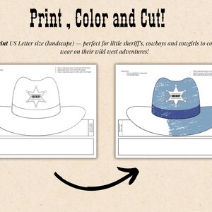 Sheriff Hat Paper Crown, Coloring Craft, Printable Kids Craft, Cowgirl ...