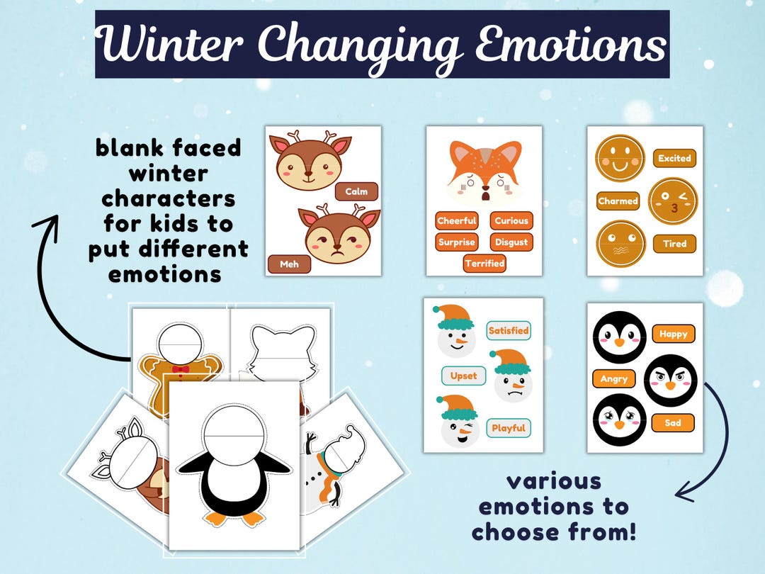 Winter Emotions and Feelings Cards, Printable Emotion Cards, Winter ...