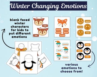 Winter Emotion Cards Printable, Feelings Animal Cards for Kids, Indoor ...