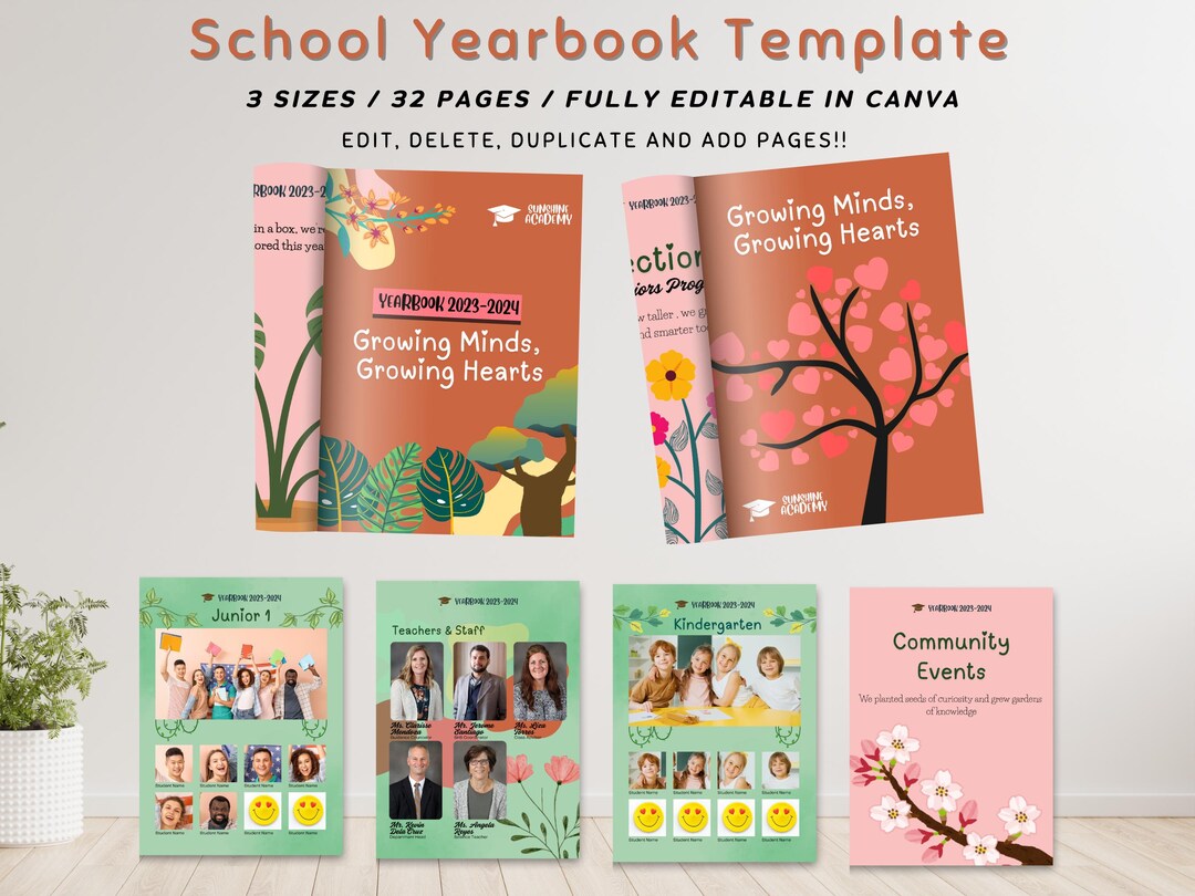 Customizable Yearbook Canva Template, Growing Minds School Yearbook ...