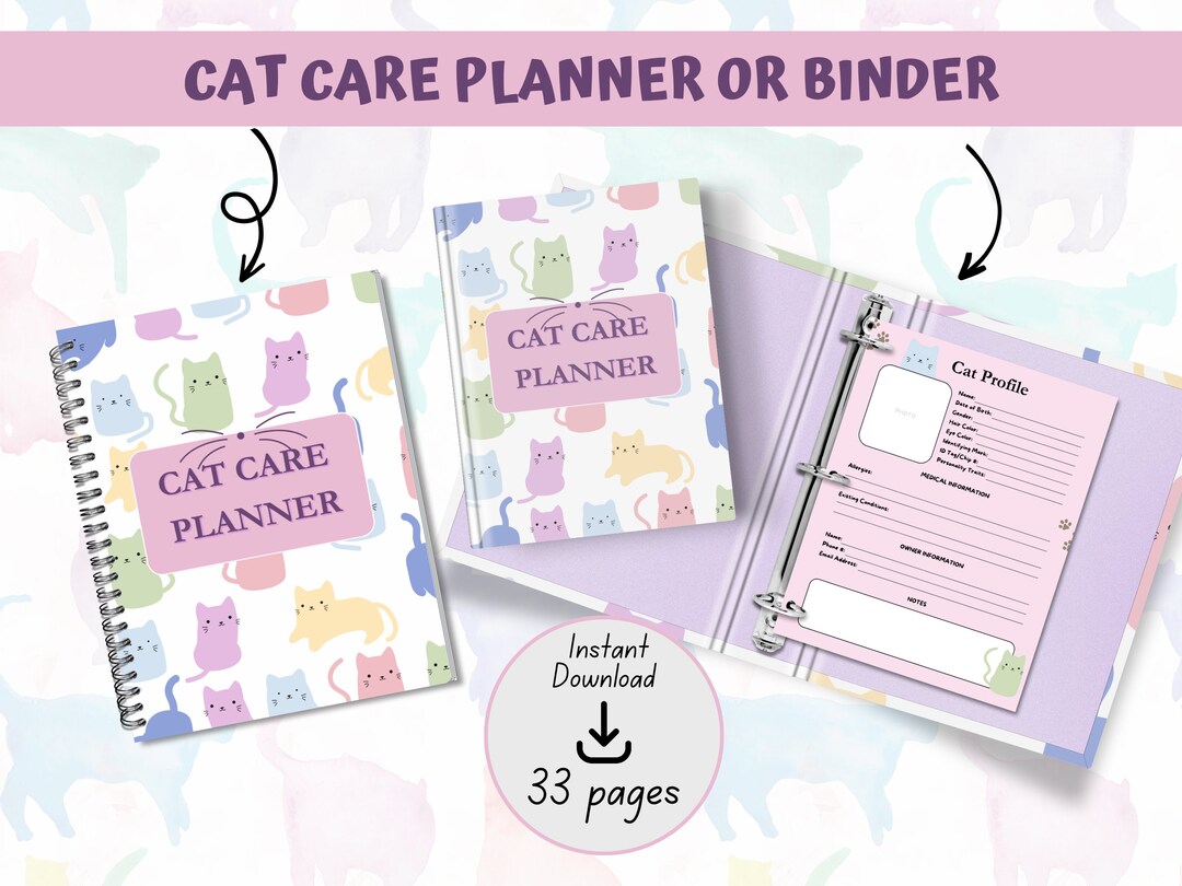 Cat Care Planner, Printable Cat Care Binder, Cat Checklist Pet Tracker ...