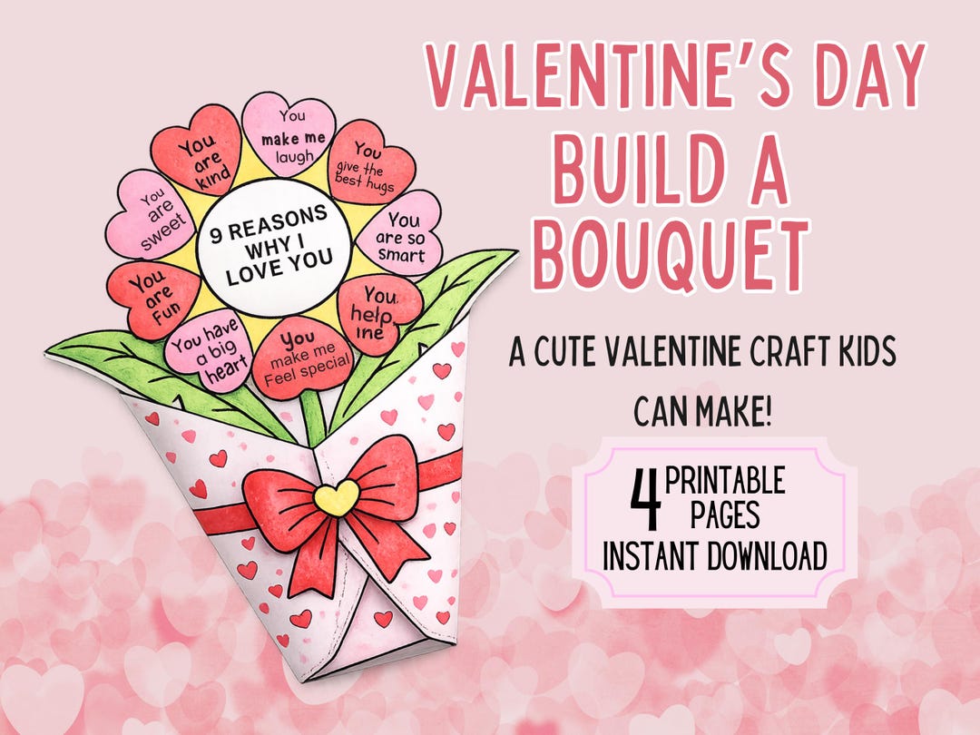 Valentine’s Day Bible Printable Activity, Heart Bouquet Kids Sunday ...
