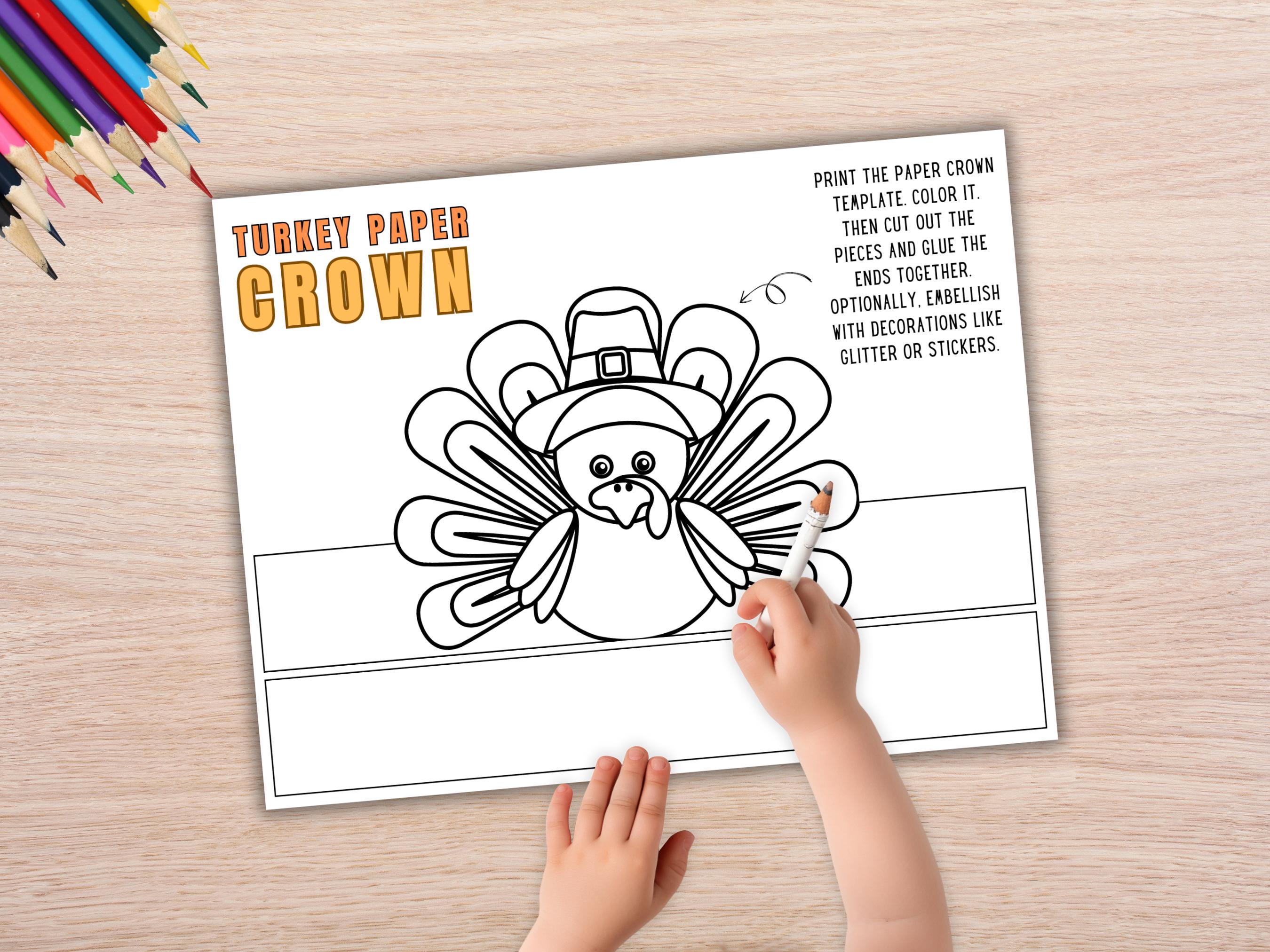 Turkey Paper Crown Template, Printable Kids Thanksgiving Craft, Holiday ...