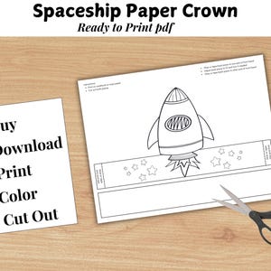 Spaceship Paper Crown Template, Printable Paper Crown, Space Coloring ...