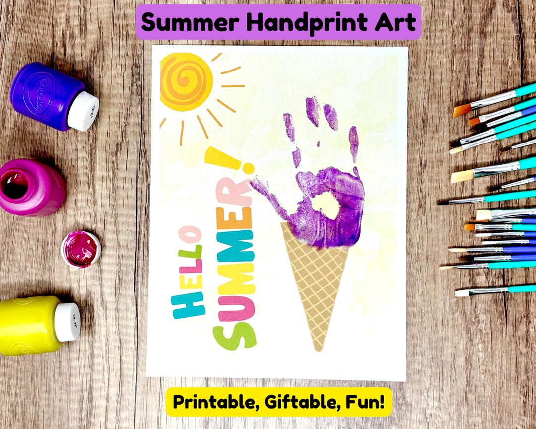 Summer Handprint Art Printable, Ice Cream Cone Craft, Baby Keepsake ...