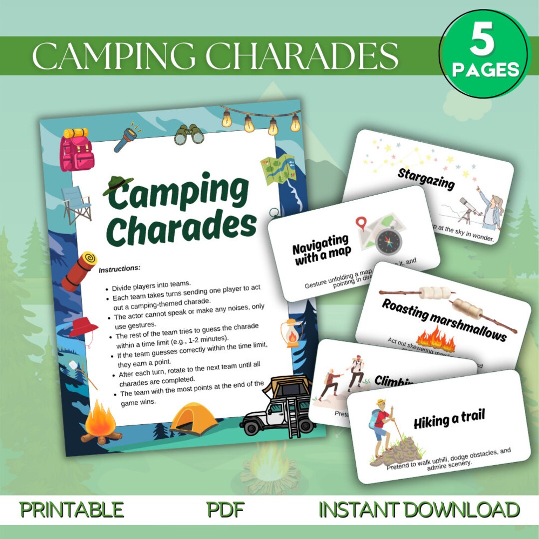 Camping Charades Camping Printable Games Camping Activities for Kids ...
