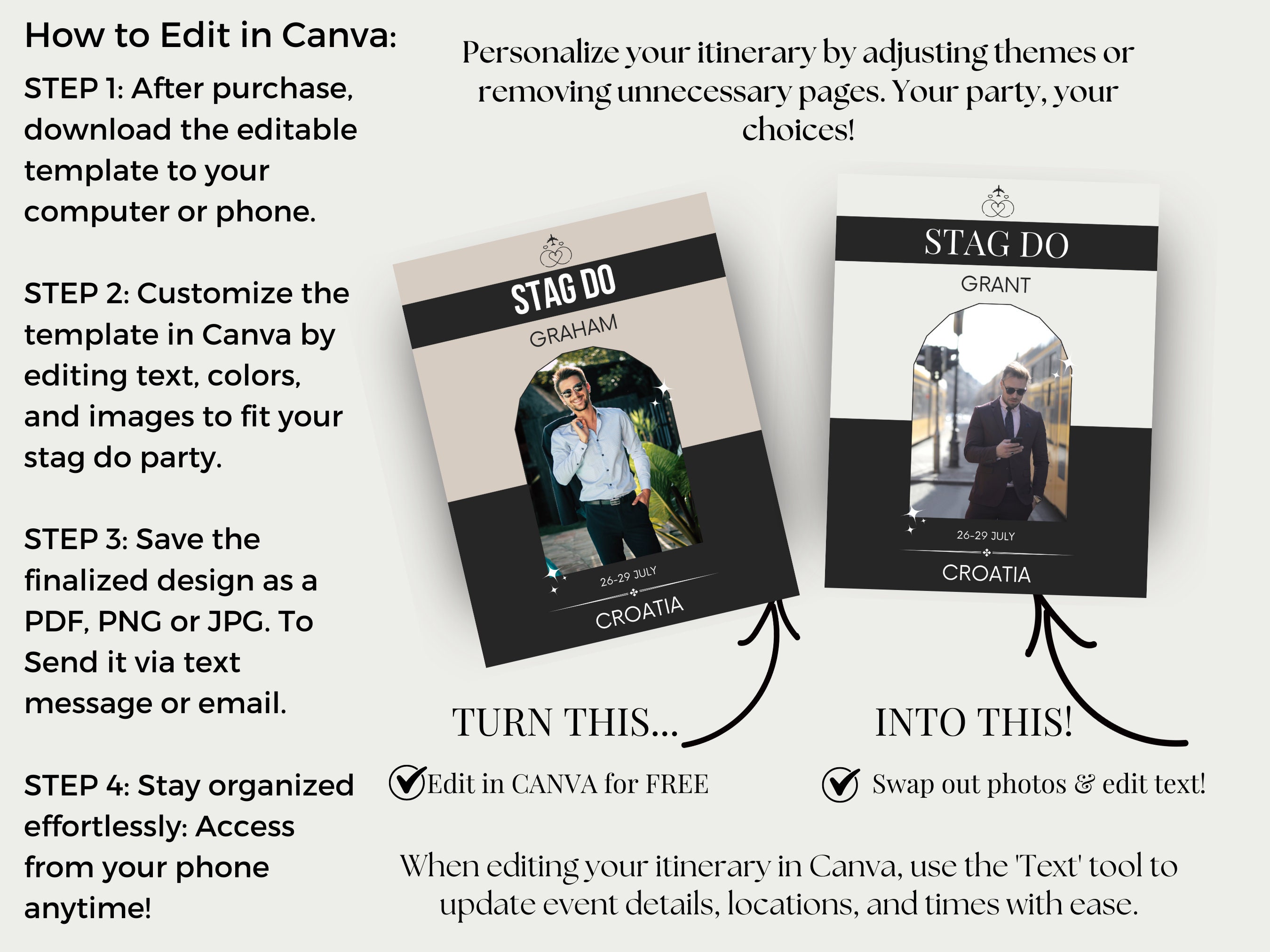 Stag Do Itinerary Template, Bachelor Party Planner Custom Editable ...