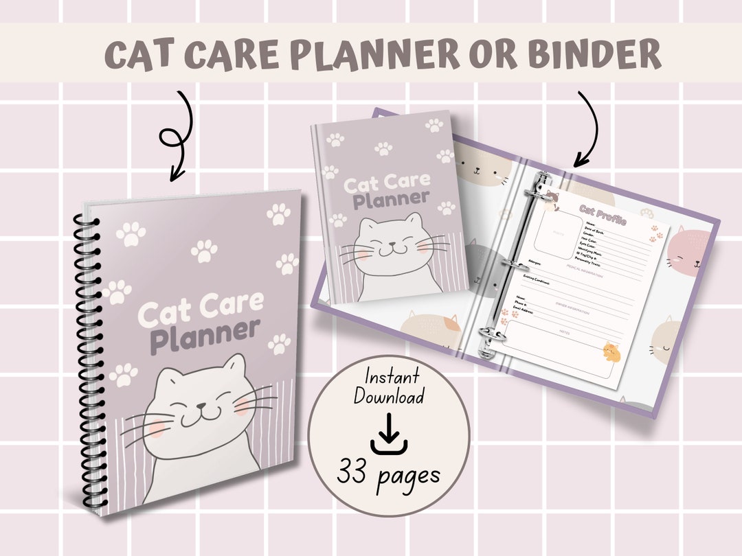 Cat Care Planner, Printable Cat Care Binder, Cat Checklist Pet Tracker ...