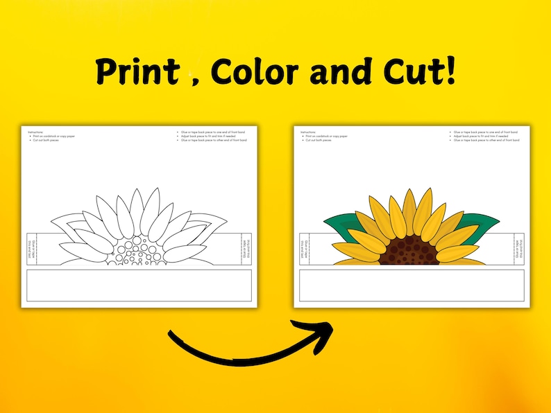 Sunflower Paper Crown Template, Thanksgiving Autumn Party Coloring ...