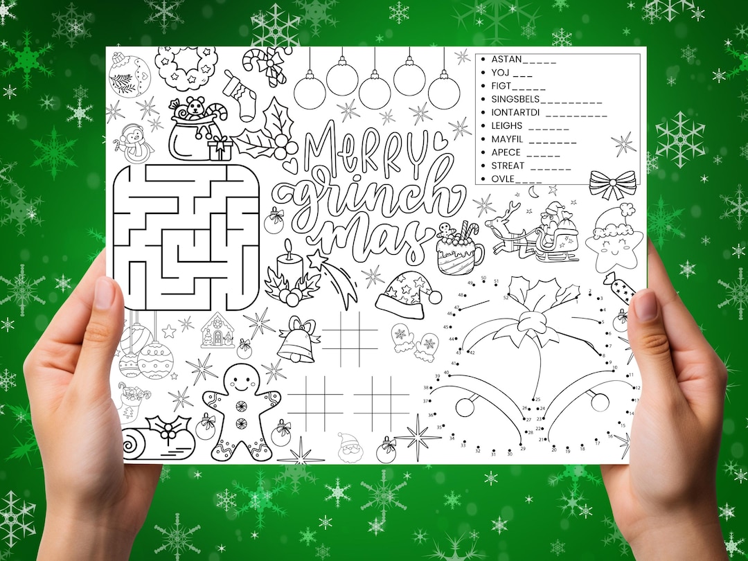 Merry Grinchmas Activity Placemat, Christmas Activity Sheet, Printable ...
