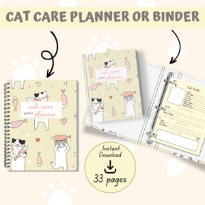 Cat Care Planner, Printable Cat Care Binder, Cat Checklist Pet Tracker ...