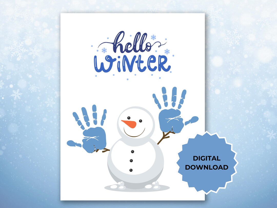 Snowman Handprint Craft Template, Winter Handprint Art Craft, Hello ...