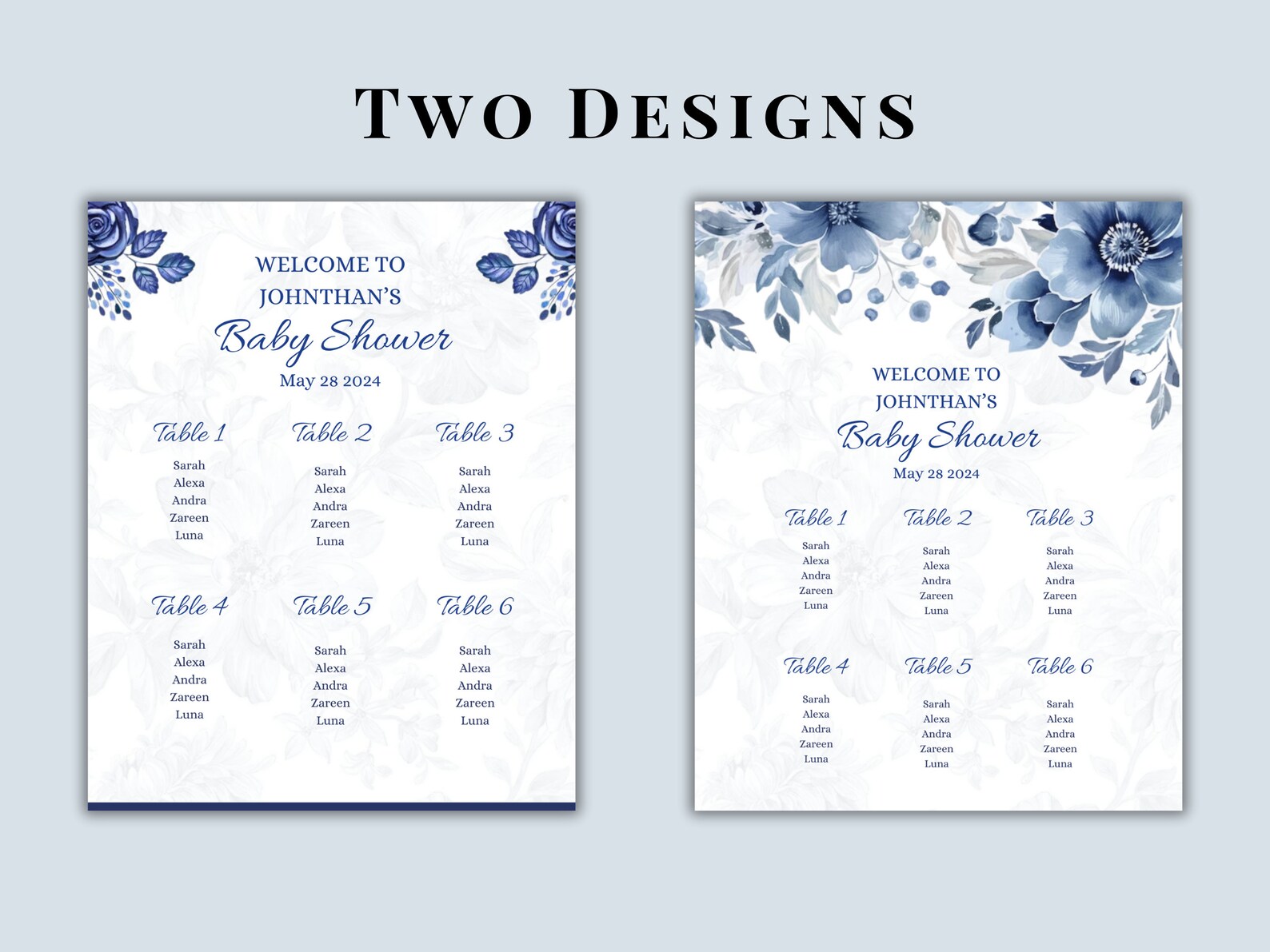 Baby Shower Seating Chart Template, Printable Floral Baby Shower ...
