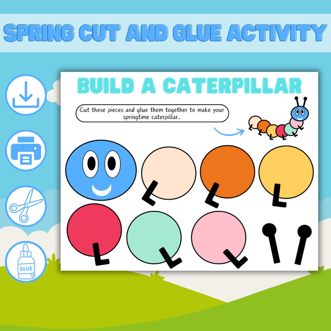 Spring Cut & Glue Build a Caterpillar Activity, Cut and Glue Printable ...