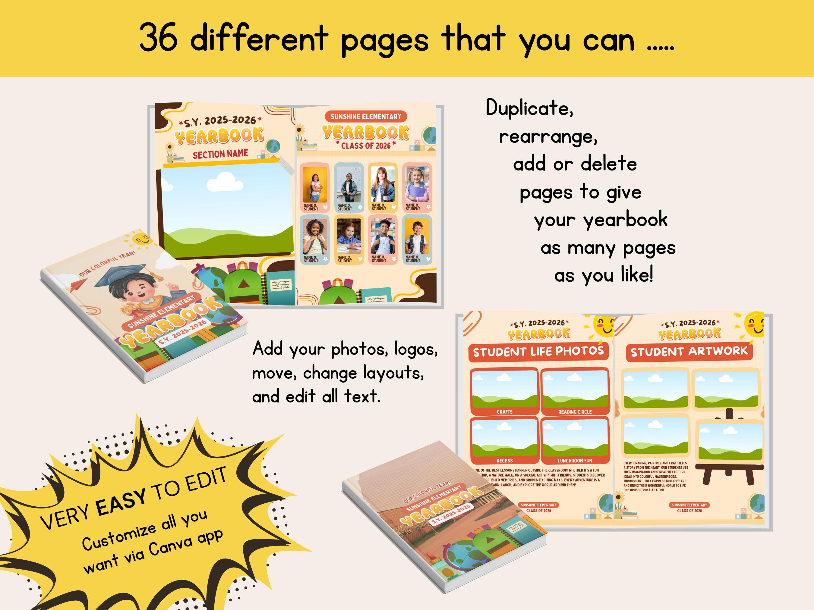 Elementary School Yearbook Template, Canva Editable, Graduation Gift ...