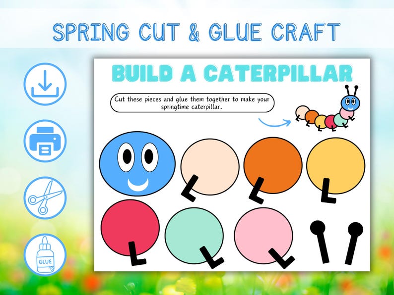 Build a Caterpillar Craft Printable, Spring Cut & Glue Activity for ...