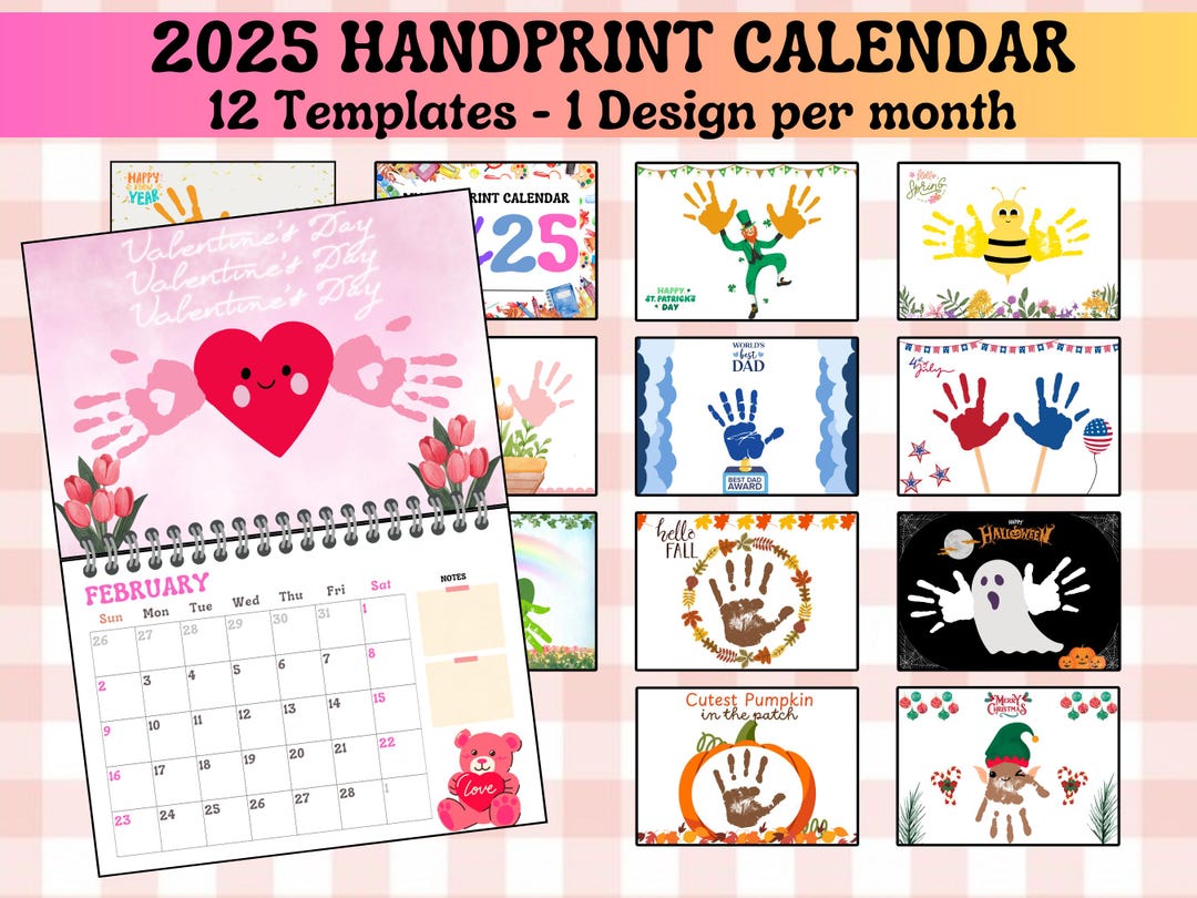 Handprint Calendar 2025 Landscape, Printable Handprint Craft Bundle ...