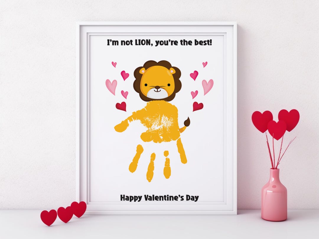 Lion Valentine Handprint Art, Valentines Day Handprint Craft, Lion ...