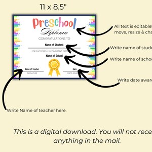 Editable Preschool Graduation Certificate, Preschool Diploma ...