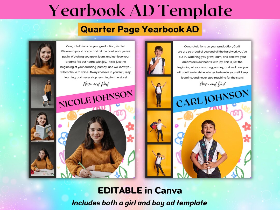 Quarter Page Elementary Yearbook Ad, Editable Graduation Tribute Ad ...