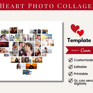 Heart Photo Collage Template, Customizable Heart Collage Gift, DIY ...