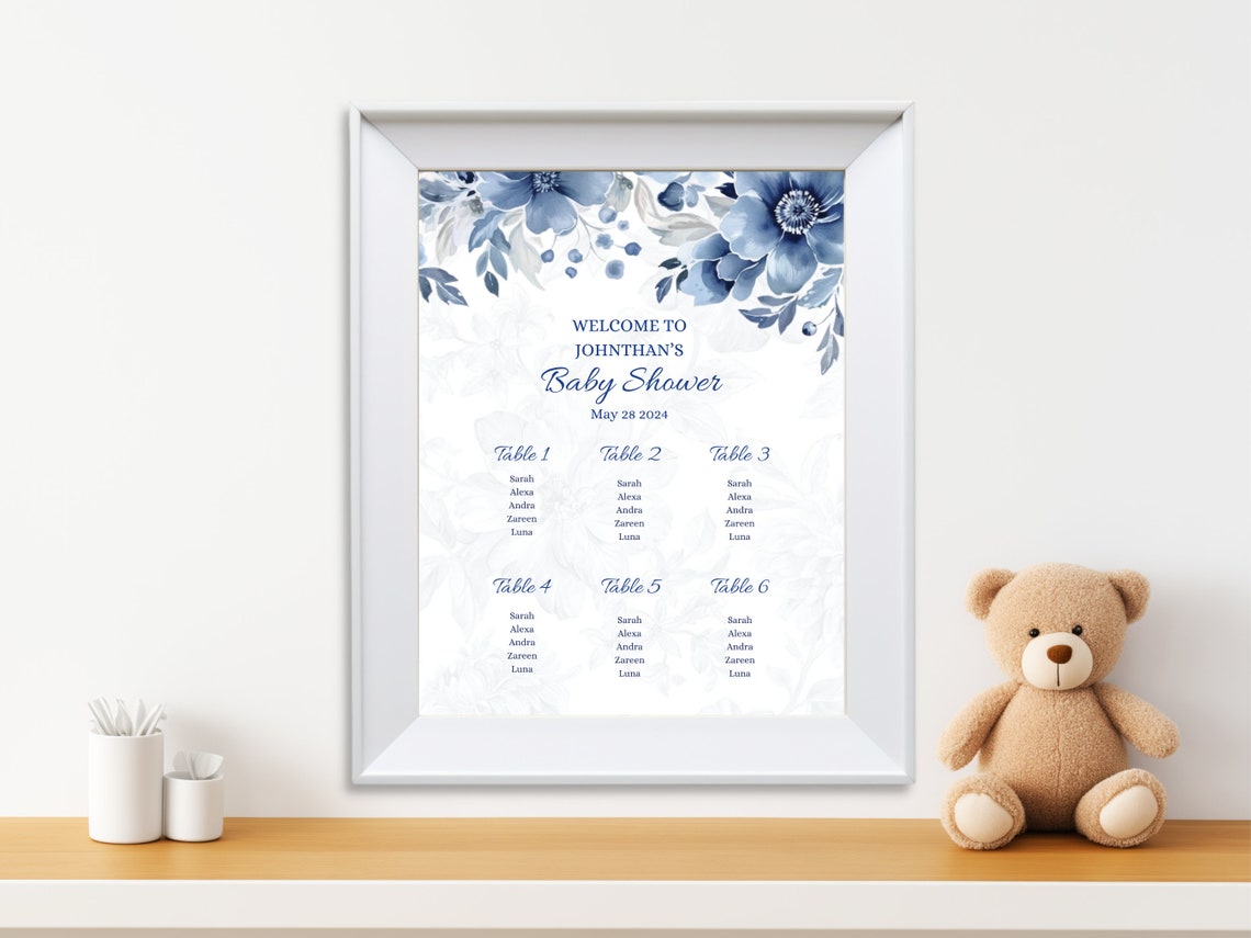 Baby Shower Seating Chart Template, Printable Floral Baby Shower ...