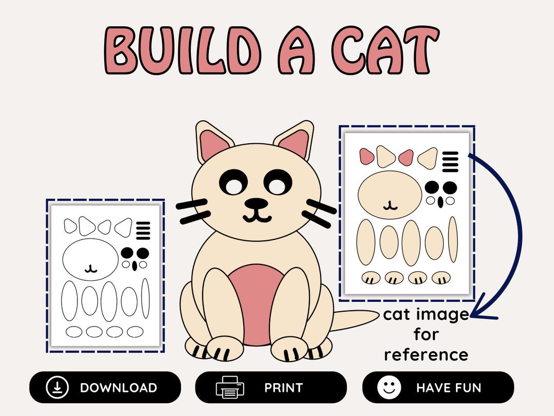 Build a Cat Cut & Paste Kid Craft, Cat Craft Printable Template, Pet ...
