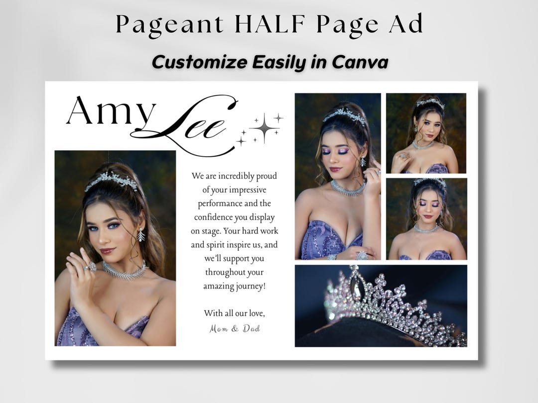 Pageant Half Page Ad Template, Editable Pageant Tribute Ad Page, Printable Pageant Ad Layout ...