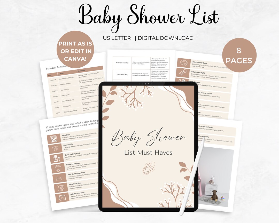 Boho Baby Shower Checklist, Baby Shower Planner, Baby Shower Game Ideas ...